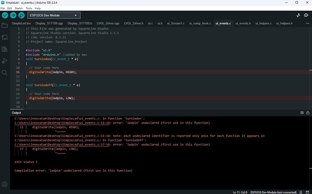Unable to call function event from ui.events.c using Arduino IDE and ESP32-C6 - Forum ...