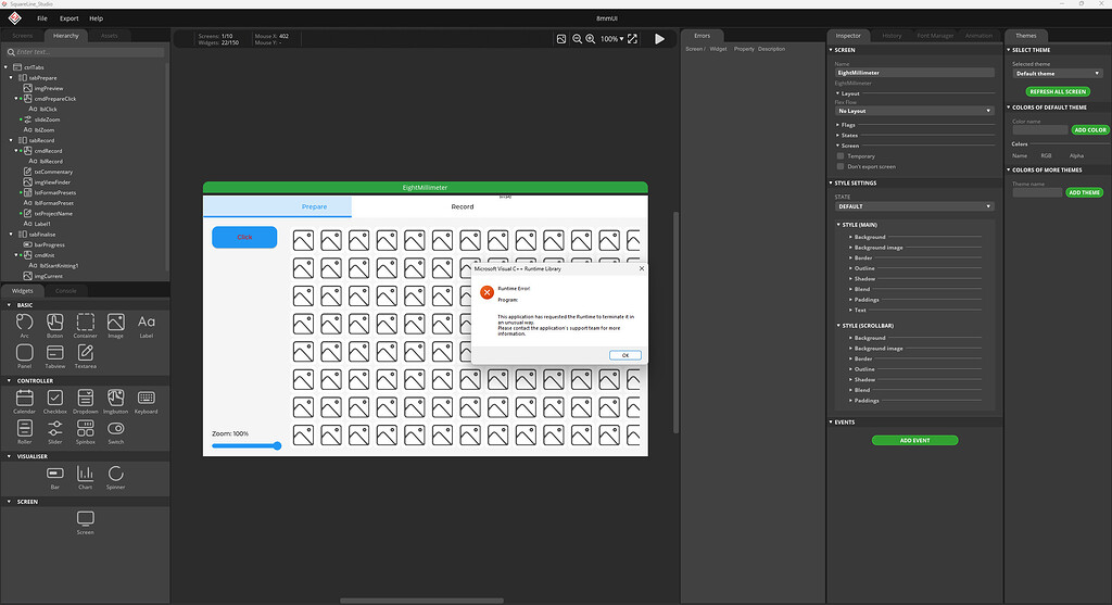 Runtime Error on Win11 loading project - SLS 1.4.1 - Bugs - Forum - SquareLine Studio